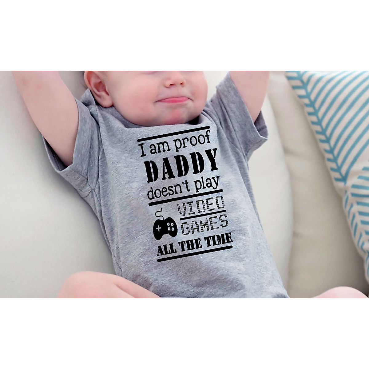 Loveternal I'm Proof Daddy Doesn't Play Video Games All the Time Baby Boys Girls Romper 0-3 Months Infant Clothing Short Sleeve Gray Gender Neutral CottonJumpsuit 0-3 Months Clothes