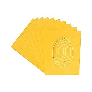 CountryArtHouse Bright Yellow Acid Free 7x9 Oval Picture Frame Mat with White Core Bevel Cut for 5x6 Pictures - Fits 7x9 Frame - Pack of 10 Matboard Show Kits with Acid Free Backings & Clear Bags