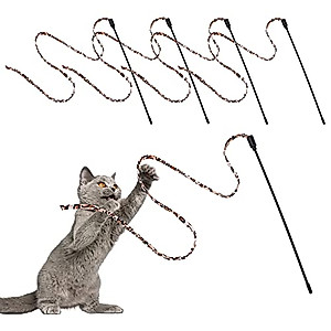 Molain Cat Wand Rainbow Toy, 5pcs Rainbow Ribbon Wand for Kittens Training Rainbow Ribbon Interactive Catcher Wand Stick Toy for Kitten Cat Indoor Exerciser Playing(30cm, Leopard Print)