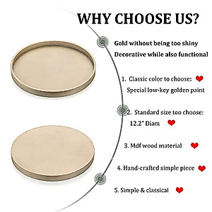 Hanobe Decorative Coffee Table Tray: Gold Wood Tray Round Rustic Wooden Trays Circle Farmhouse Centerpiece Candle Holder for Home Decor Ottoman Counter Display Living Room Organizer 12"