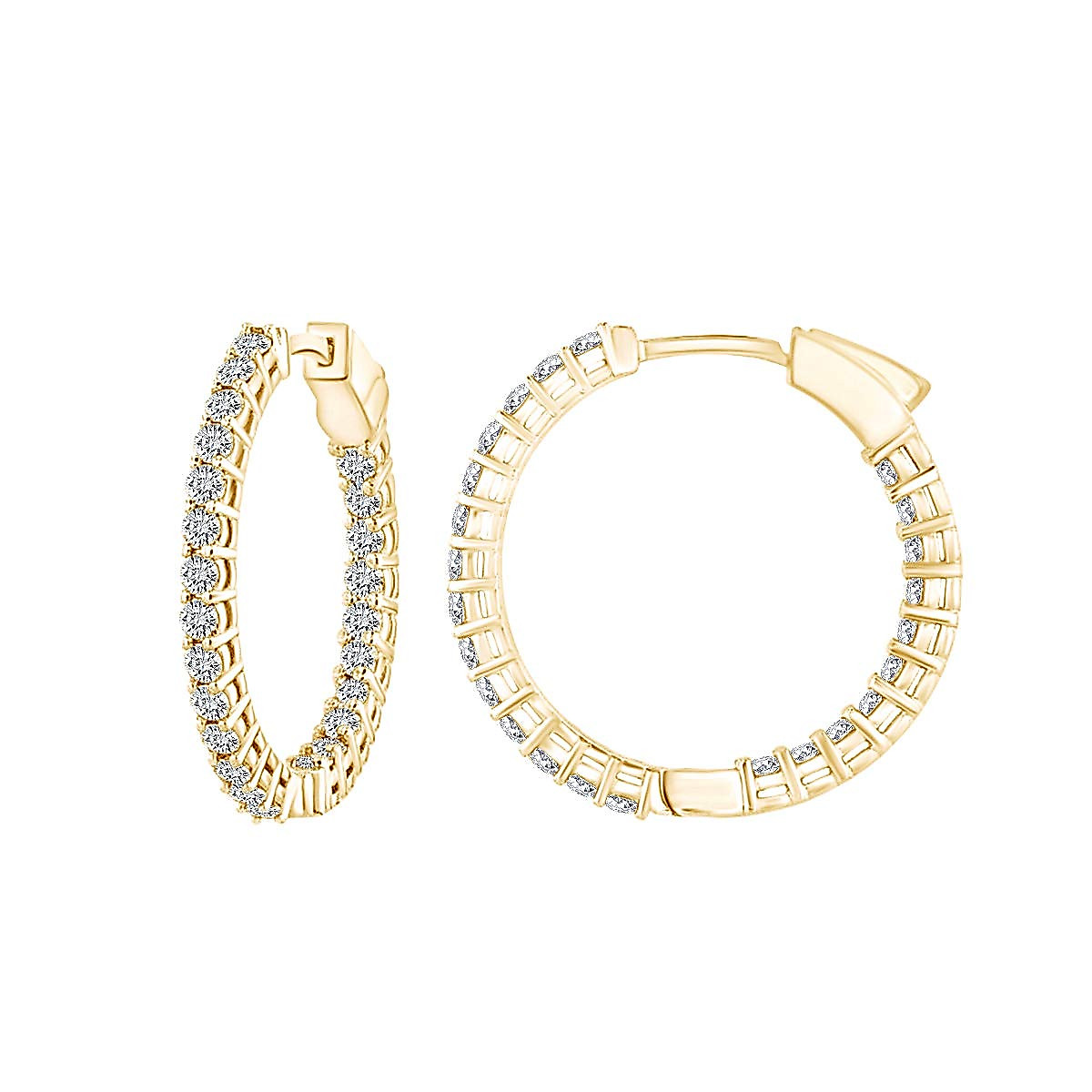 IGI Certified 1 Carat (Cttw) Round Lab Grown Diamond Inside Out Hoop Earrings In 10k Solid Yellow Gold 1 CT