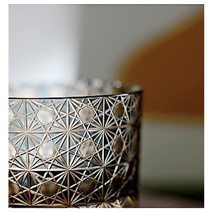 JIACI Edo Kiriko style Hand Carved Drinking Glass Crystal Whisky Glass 270ml Tumbler For Whiskey-Cocktail-Vodka-Beer Drinkingware Glasses Crystal Whiskey With Gift Box (Amber Blue)