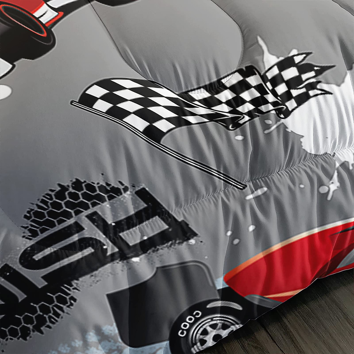 Axolotl Kid Comforter Set Twin Size,Racing Car Bedding Set for Boys Girls Teen Kids Children Car Racing Gifts,Race Cars Quilt Bed Set with 1 Comforter 2 Pillowcases,Red Grey