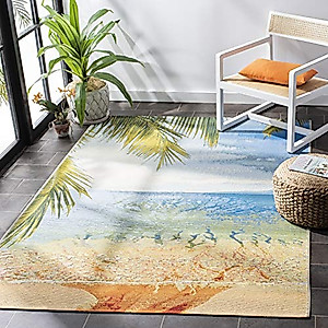 SAFAVIEH Barbados Collection Accent Rug - 4' x 6', Gold & Blue, Tropical Beach Design, Non-Shedding & Easy Care, Indoor/Outdoor & Washable-Ideal for Patio, Backyard, Mudroom (BAR515A)