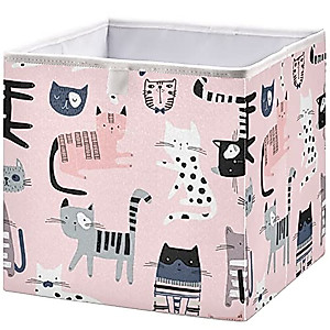 visesunny Rectangular Shelf Basket Cute Cat Dot Clothing Storage Bins Closet Bin with Handles Foldable Rectangle Storage Baskets Fabric Containers Boxes for Clothes,Books,Toys,Shelves,Gifts