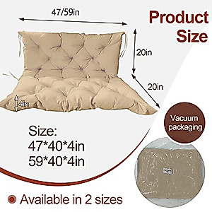 MiokyStaner Porch Swing Cushions with Backrest, 2-3 Seater Waterproof Bench Pad Cushions, Thicken 4" Outdoor Swing Cushions, for Outdoor Patio Garden Furniture (59x40in, Beige)