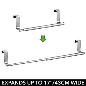 mDesign Adjustable, Expandable Over Kitchen Cabinet Towel Bar Rack - Hang on Inside or Outside of Doors, Hold Hand, Dish, Tea Towels - Customizable to 17" Wide, Omni Collection - Chrome