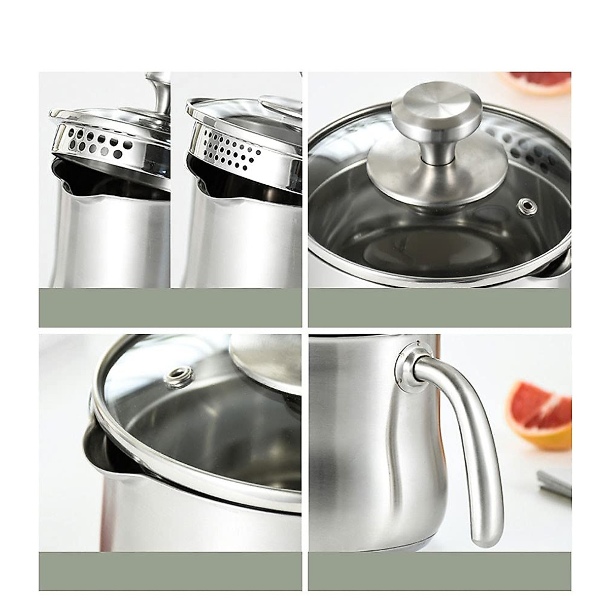 KLLKR 1.8 Quart Stainless Steel Milk Pot with Pour Spout, Saucepan with Lid, No Coating, Reinforced Stainless-Steel Handle for Boiling Milk, Sauce, Gravies