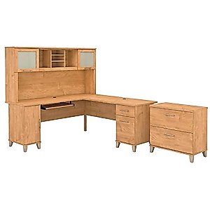 Bush Furniture Somerset L Shaped Desk with Hutch and Lateral File Cabinet