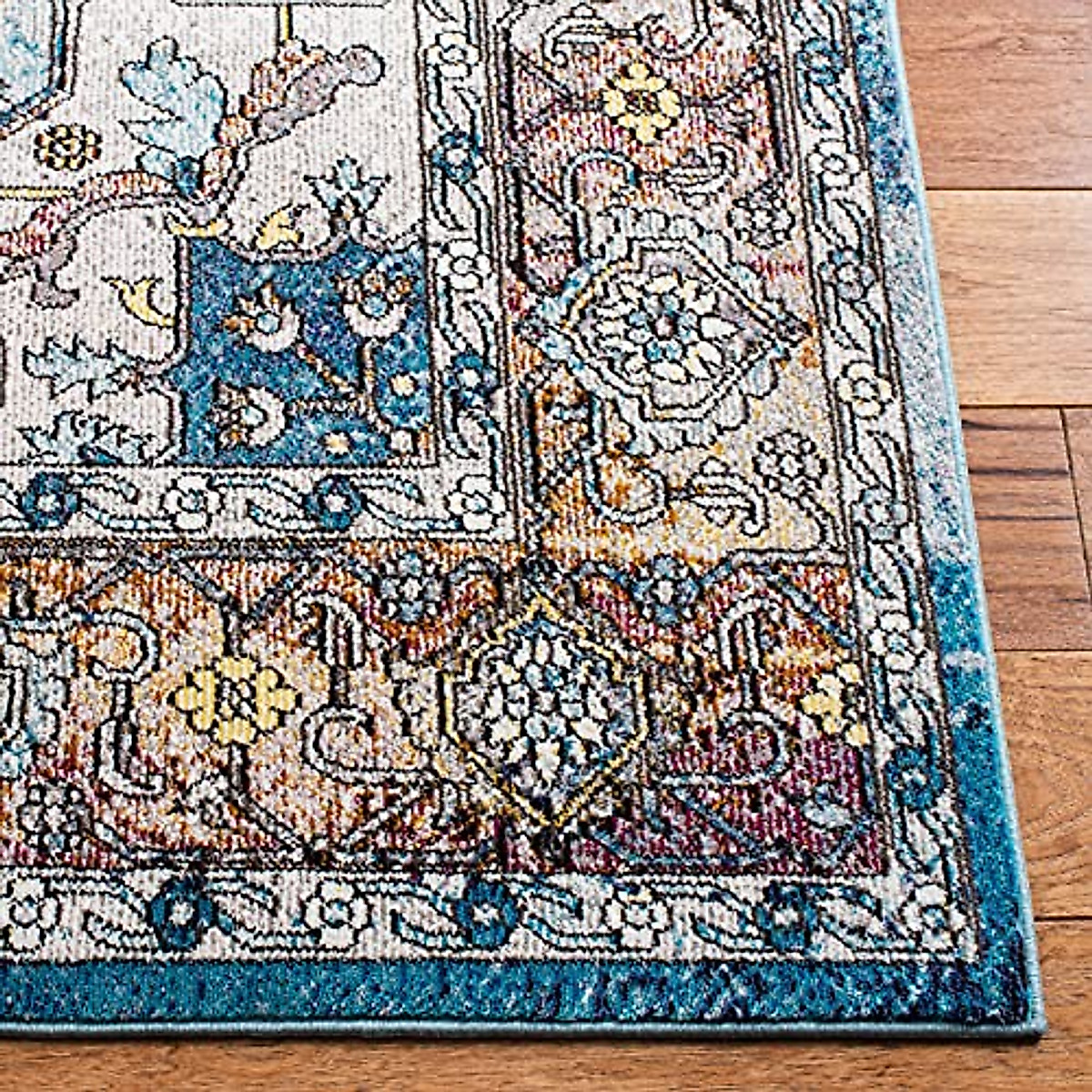 SAFAVIEH Aria Collection 6'5" Round Turquoise / Light Orange ARA191K Boho Chic Medallion Distressed Non-Shedding Dining Room Entryway Foyer Living Room Bedroom Area Rug