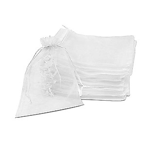 Organza Bags - 50 Pack 5x7 Inch Small Sheer Drawstring Pouches, Mini White Sachet Mesh Cloth Bags in Bulk for Business, Party Favor Gifts, Jewelry, Soap, Lip Gloss, Weddings, Candy, Treats