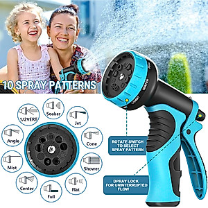 Expandable Garden Hose 75 ft with 10 Function Spray Nozzle - New Patented Water Hose with 50 Layers of Innovative Nano Rubber - Lightweight, Durable, Flexible, 75ft Retractable Stretch Hose, Blue