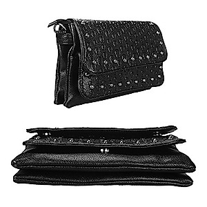 Sibalasi Women Gothic Purse Skull Crossbody bag Rivet Practical Black Shoulder Handbag Halloween purses (A)