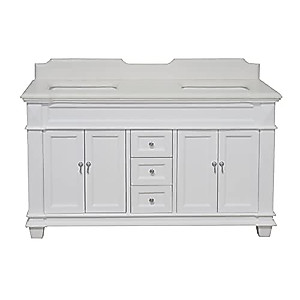 Kitchen Bath Collection Elizabeth 60-inch Double Bathroom Vanity (Quartz/White): Includes White Cabinet with Stunning Quartz Countertop and White Ceramic Sinks