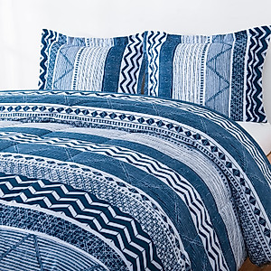 Shatex Comforter King Size (103x90Inch) Sets,3 Pieces,Blue Boho Triangle Ultra Soft All Season Bedding Set,1 Lightweight King Comforter with 2 Pillow Shams (20x36Inch)