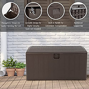 Goplus 105 Gallon Deck Box, Extra Large Resin Storage Box with Lockable Lid for Cushions & Patio Furniture, Water Proof & UV Resistant, Outdoor Weather Resistant Deck Storage Box for Garden Pool Lawn