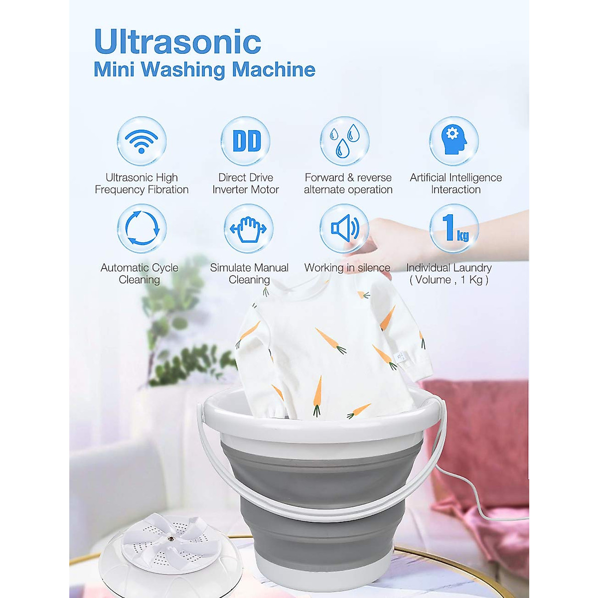 Portable Washing Machine, Mini Washing Machine with Foldable Laundry Bucket,Portable Turbo Washer by for Socks Underwear Bra, Travel Business Trip or College Rooms