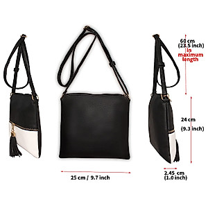 Women Crossbody Bag with Tassel for Womens Ladies, Shoulder Bag Handbag Cross body Bag Bolsa Feminina Purses Hand Bag (Tassel Bag Black and White)