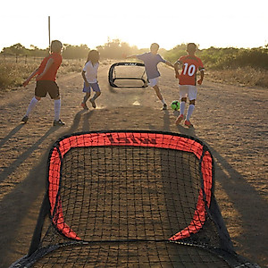 Wiel Soccer Goals, Set of 2 4'x3' Portable Kids Soccer Nets for Backyard Training and Team Game, Foldable Red/Black Pop Up Goal Set with Carry Bag Includes Mesh Ball Compartment