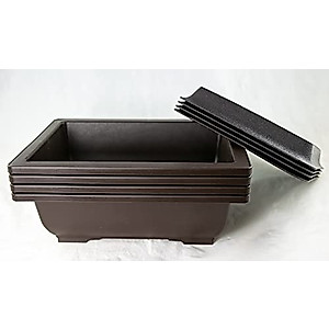 Calibonsai 4 Sets Rectangular Plastic Bonsai Training Pot, Cactus & Succulent Planter + Tray 10''x 7.5''x 3'' - Dark Brown