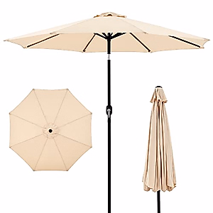 KROFEM 10ft Patio Umbrella, Outdoor Market Table Umbrella, Hand Crank,Tilt Offset Function, Ideal for Garden, Backyard, Pool Ivory Color