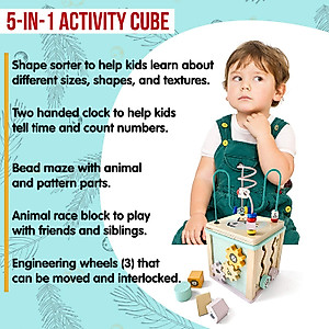 Leo & Friends Alice Activity Cube - Wooden Activity Cube for Babies - Preschool Shape Sorter and Maze Toy for Toddler - Educational Montessori Toy for Boys and Girls of Ages 18month+