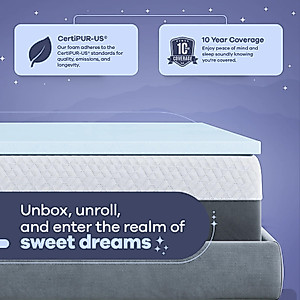 Celestial Sleep Memory Foam Mattress Topper, Cool Gel Infused, CertiPUR-US, 2 inch Medium Soft - King