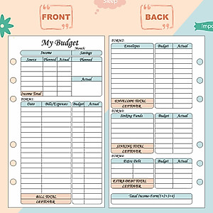 164 Sheets 6 Hole Budget System Refill 37.4 x 66.93 Inch Classic Weekly Monthly A6 Planner Inserts Personal Double Sided 6 Ring Planner Refill for Binder Cover Budgeting Envelope Wallet Bill Saving