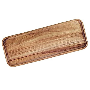 GEEKLLS Breakfast Tray Acacia Wood Serving Tray Square Rectangle Breakfast Sushi Snack Handle with Easy Cake Plate Bread Dessert Grooved Carry