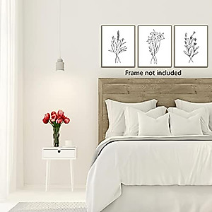 Black and White Wall Art Prints for Living Room, Bedroom, Kitchen, Office, Bathroom Wall Decor, Minimalist Wall Art, Botanical Prints, Plant Poster, Flower Pictures, Set of 3, 8" x 10", Unframed.