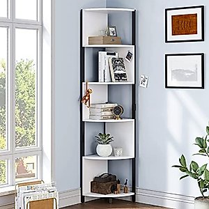 YITAHOME 6-Tier Corner Shelf, 68.8" Tall Modern Free Standing Zigzag Corner Bookshelf, 6 Shelf Display Corner Bookcase Open Small Book Shelves for Living Room, Home Office, Small Space, White