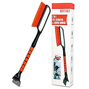 BHYTAKI Snow Brush and Detachable Ice Scraper, 27" Snow Removal Tool Car Brush with Ergonomic Comfortable Foam Grip for Christmas Car Truck SUV- No Scratch (Heavy Duty ABS, PVC Brush)
