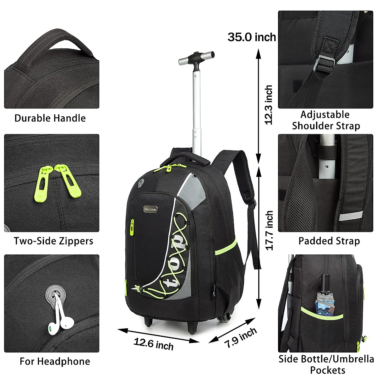 MOHCO Rolling Backpack 18inch with Lunch Bag and Pencil Case Wheeled School Bookbag for Boys and Girls