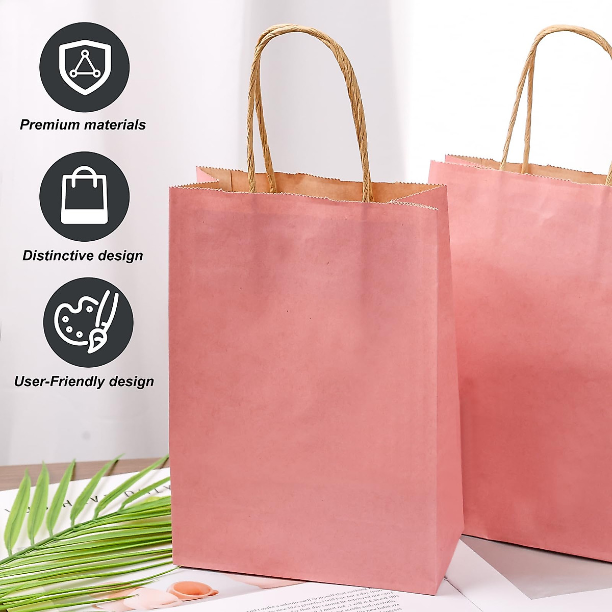 JOHOUSE 32PCS Pink Paper Bags with Handle, Party Favor Bags Gift Bags with Handles for Proposal Girl Birthday Goodie Bags 5.5" x 2.8" x 7.9"