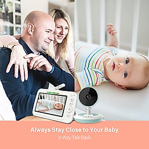 Heart of Tafiti 5" HD Baby Monitor, 720P Night Vision, No WiFi, Low EMF, Auto Noise Reduce, Quad View, VOX/Voice Activation, Long Battery Life, 1000ft Range, Aqua 50.