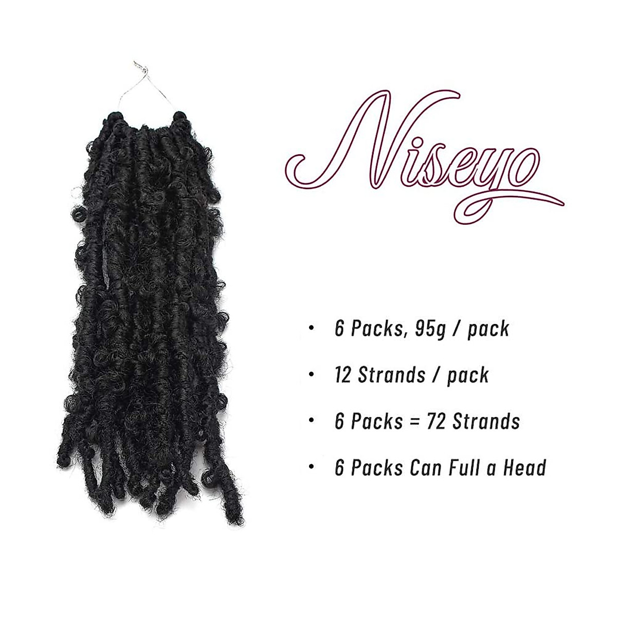 Niseyo 6 Packs Butterfly Locs Crochet Hair 12 Inch Pre Looped Natural Black Distressed Locs Crochet Braids (1B)