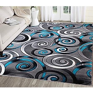 Masada Rugs, Turquoise Grey Modern Contemporary Woven Area Rug, Hand Carved (5 Feet X 7 Feet, Turquoise)