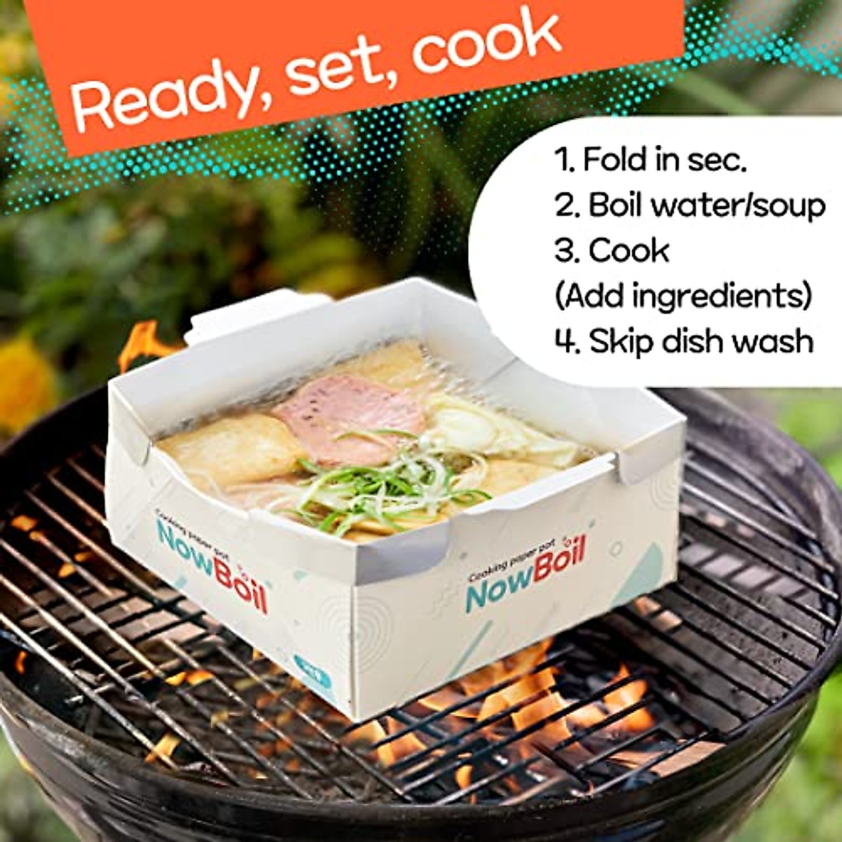 KN FLAX Portable Ice Ring Neck Cooler Cooling Tube (Black) & Paper Ramen Cooker Boiling Portable Paper Camping pot for Two (12 pack with 12 side dishes) - Outdoor Camping, Fishing, Kitchen, Summer
