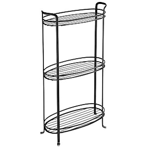 mDesign 3 Tier Vertical Standing Bathroom Shelving Unit, Decorative Metal Storage Organizer Tower Rack with 3 Basket Bins to Hold and Organize Bath Towels, Hand Soap, Toiletries - Black