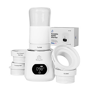 Babyaid Portable Bottle Warmer, Fast Heating Bottle Warmer with 4 Adapters, 4 Gears Temperature Smart Control Bottle Warmer, Cordless Trval Baby Bottle Warmer for Breastmilk or Formula, Pearl White