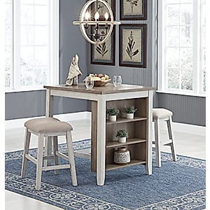 Signature Design by Ashley Skempton 3 Piece Counter Height Dining Set, Includes Table and 2 Barstools, Whitewash