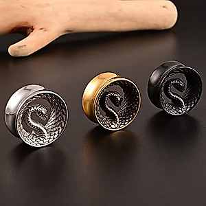 Atomhole 8mm-25mm (0g-1") Snake Ear Plugs Tunnels Ear Gauges 316 Stainless Steel Hypoallergenic Earrings Expander Body Piercing Jewelry 2PCS (10mm(00G), Silver)