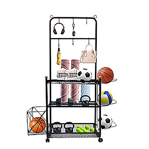 KenSyuInt 3-Layer Ball Storage Rack,Garage Ball Storage,Garage Storage System,Sports Equipment Storage Rack,for Indoor and Outdoor Equipment Placement(Black)
