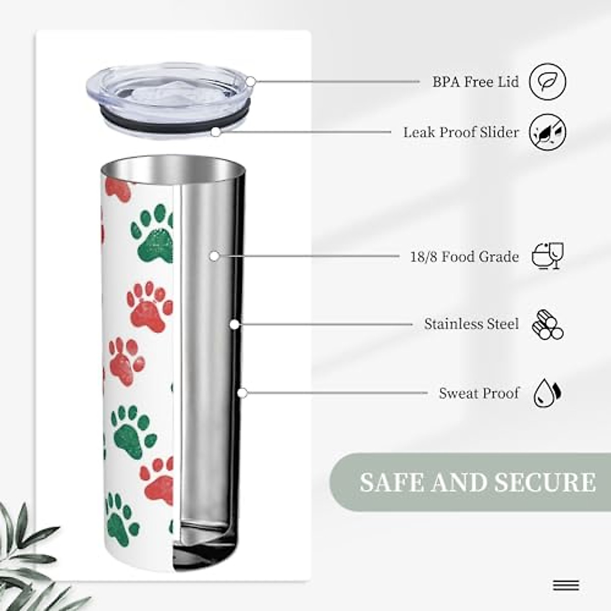 Tangopi Pink Teal Paw 20 oz Tumbler with Lid and Straw Insulated Travel Coffee Mug Reusable Spill Proof Coffee Cups Stainless Steel Water Bottle for Hot and Cold Drinks