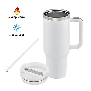 40 oz Tumbler with Handle,40oz DIY Heat Sublimation Blank Stainless Steel Vacuum Insulated Tumbler w/Handle and Straw Leak Proof,BPA-FREE,Tumbler Gifts for Women,Keep HOT/COLD Hours,White