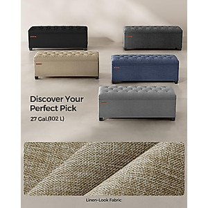 SONGMICS Storage Ottoman Bench, Foldable Foot Rest with Legs, 15.7 x 43 x 15.7 Inches, End of Bed Bench, Storage Chest, Load up to 660 lb, for Living Room, Bedroom, Entryway, Camel Brown ULSF088R01