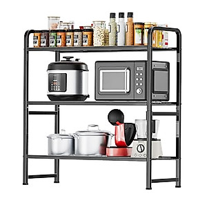 GEORIS 3- Tier Metal Storage Rack and Shelving, Stackable Utility Shelving Unit Wire Rack - Heavy Steel Material Pantry Shelves, 30.4-Inch Width, for Warehouses, Kitchen, Closets, Black