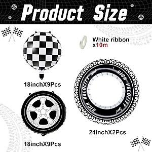20Pcs Race Car Balloons Race Car Birthday Party Supplies Wheel Tire Checkered Balloon Garland Arch Racing Cars Birthday Decorations for Boys Truck Wheels Party Favors