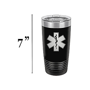 Rogue River Tactical EMT EMS Star of Life 20 Oz. Travel Tumbler Mug Cup w/Lid Paramedic (Black)