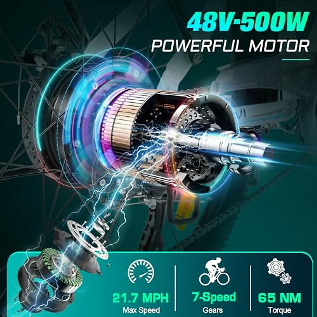 Vivi MT26GUL Electric Bike 26" Step Through Electric Bicycle with Removable 48V 374.4Wh Battery, 750W Peak Motor, 21.7Mph Top Speed, Up to 50 Miles, Cruise Control, 7 Speed, UL 2849 Certification